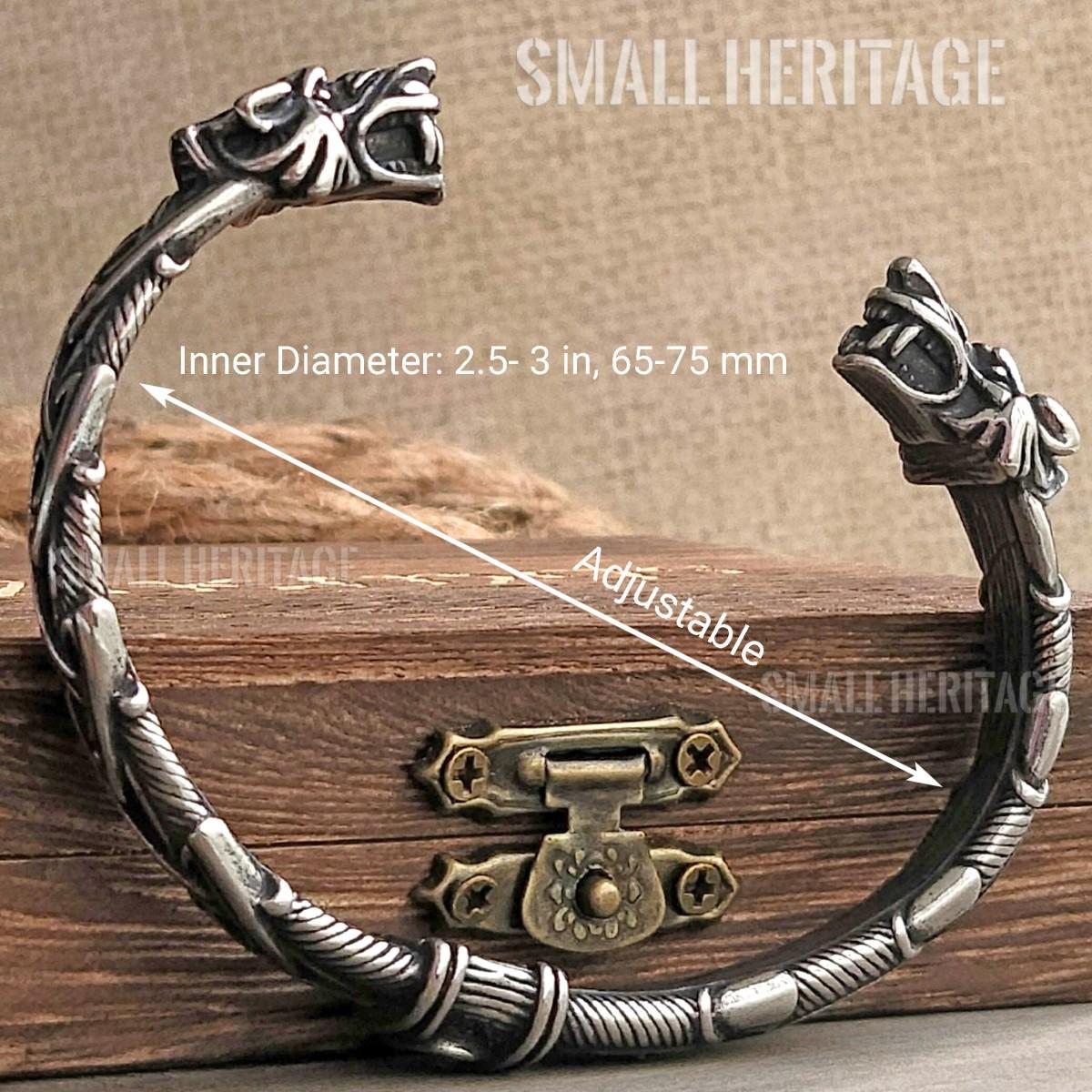 Men Viking Wolf Head Cuff Stainless Steel Bracelet