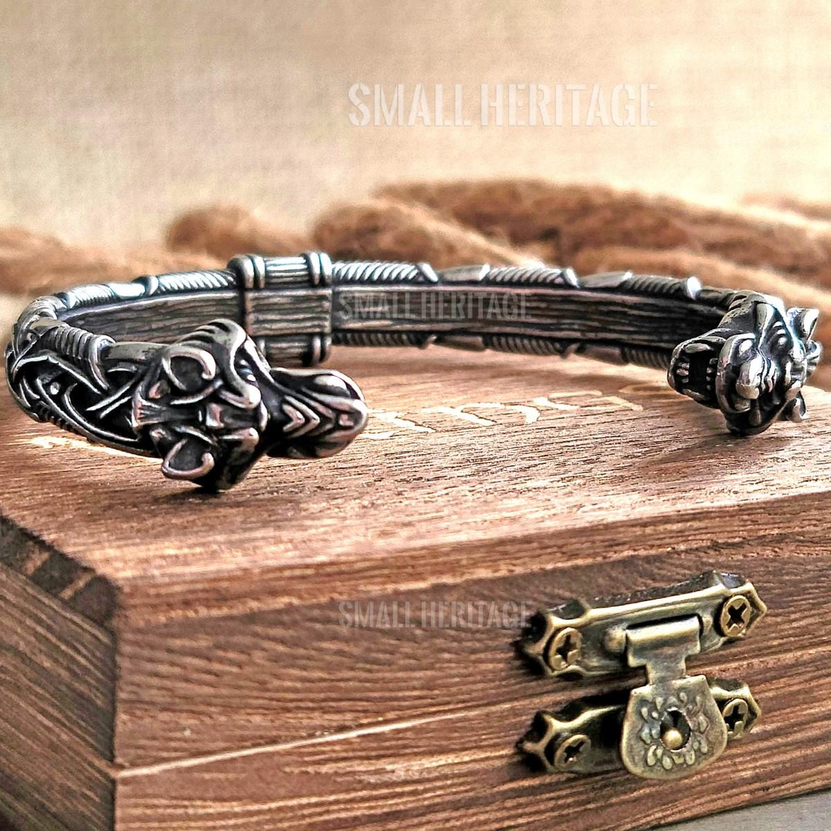 Men Viking Wolf Head Cuff Stainless Steel Bracelet