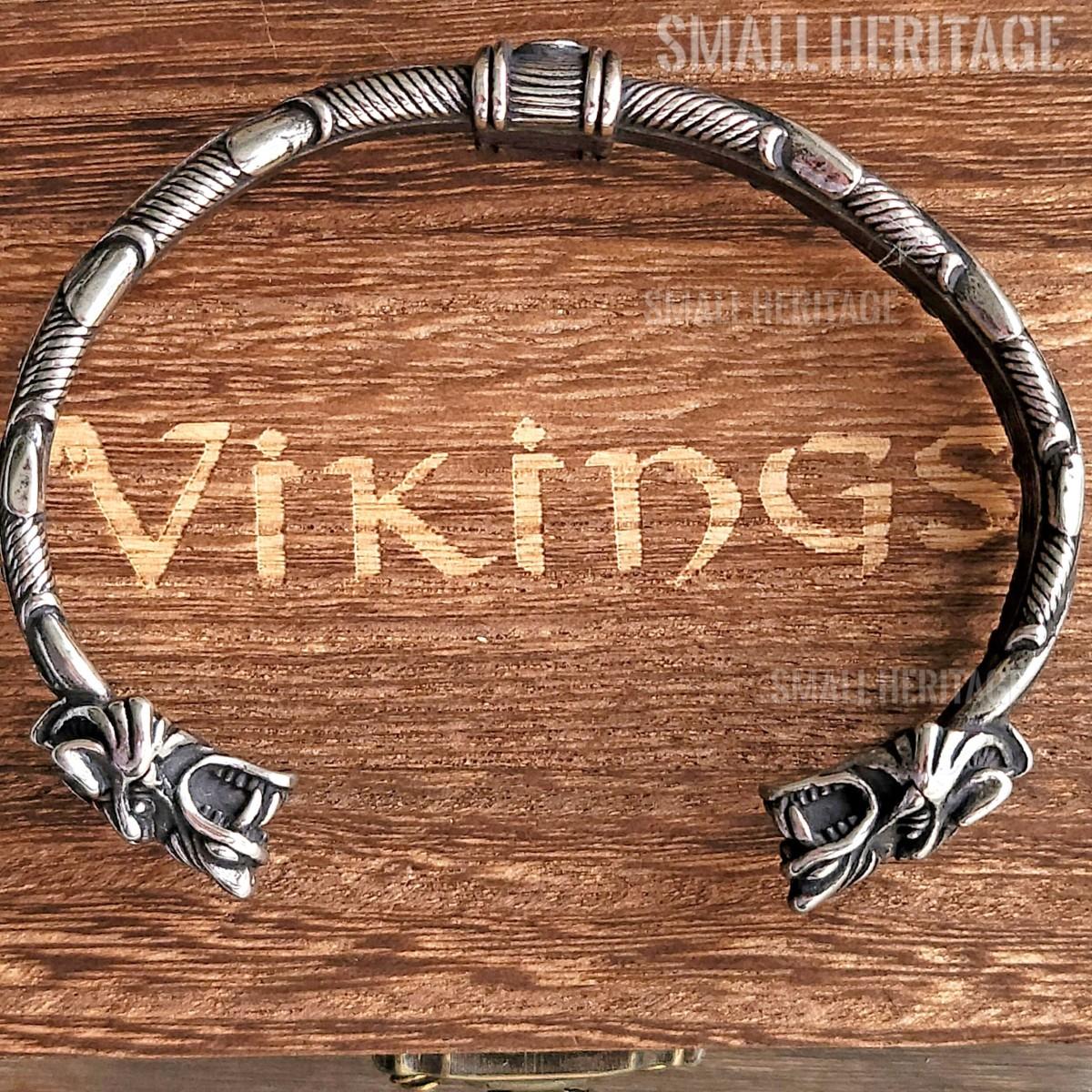 Men Viking Wolf Head Cuff Stainless Steel Bracelet