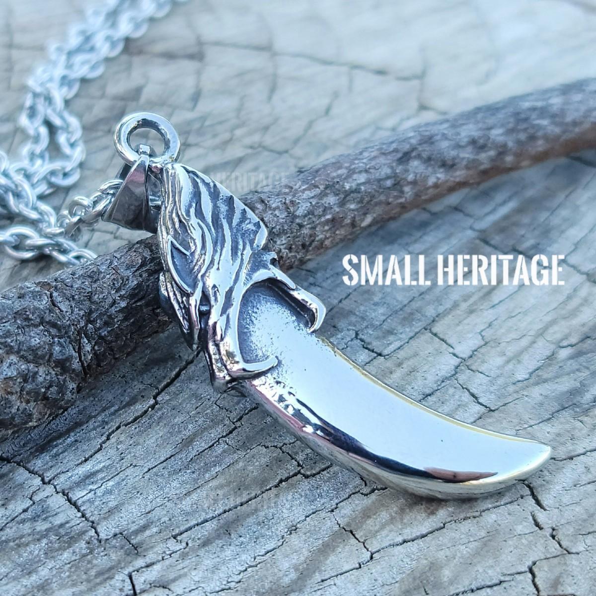 Men Viking Wolf Head Tooth Necklace