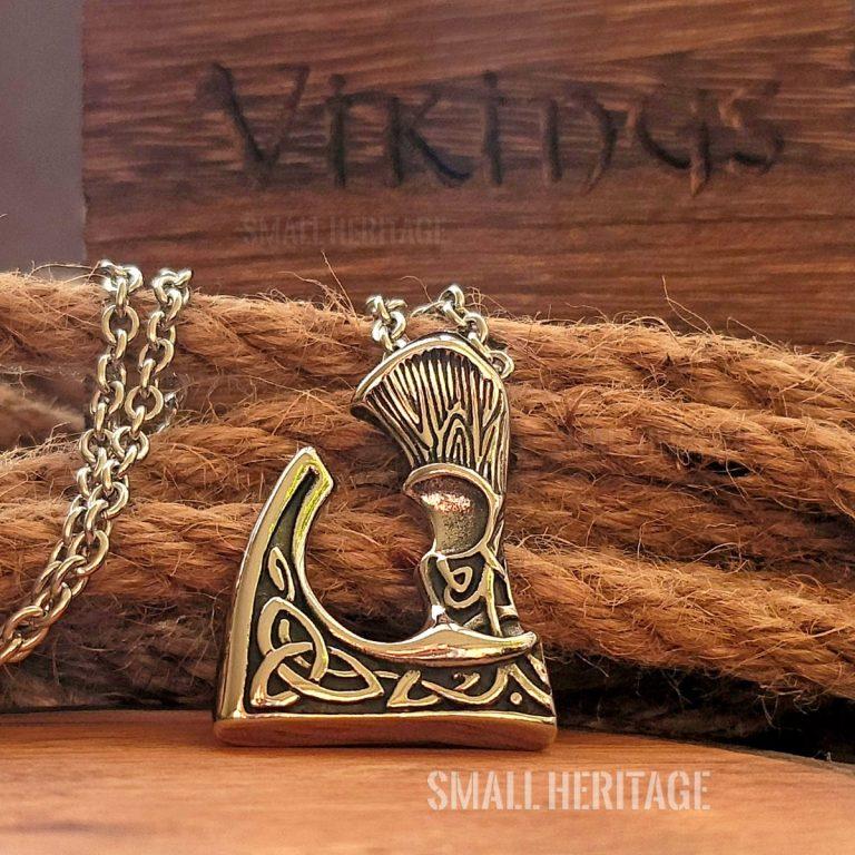Viking Axe Necklace Stainless Steel Pendant Chain Rope Odin Thor Norse