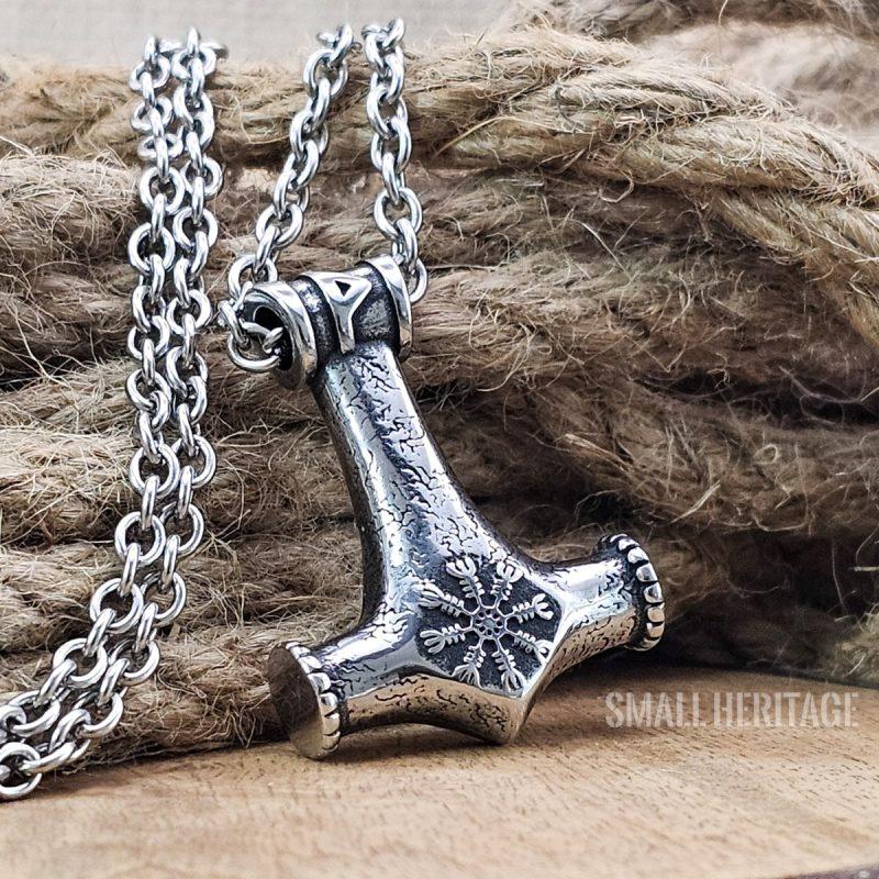 Helm of Awe Mjolnir Viking Protection Necklace Thurisaz Rune