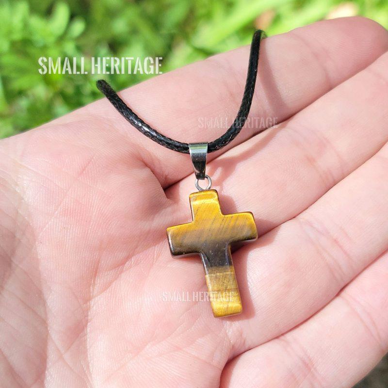 Small Tiger-Eye Cross Necklace Healing Pendant
