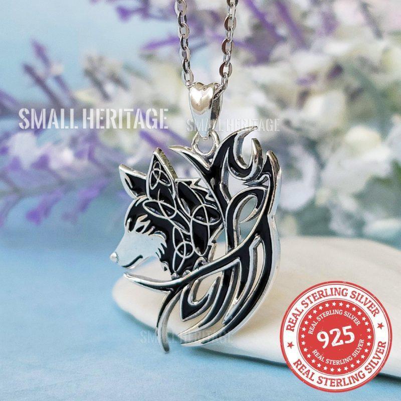 925 Sterling Silver Wolf Necklace Lucky Amulet
