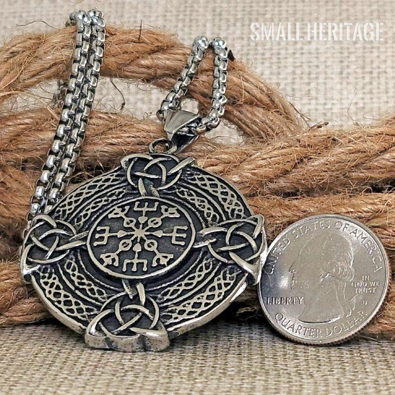 Large Viking Cross Necklace Stainless Steel Norse Valknut Vegvisir