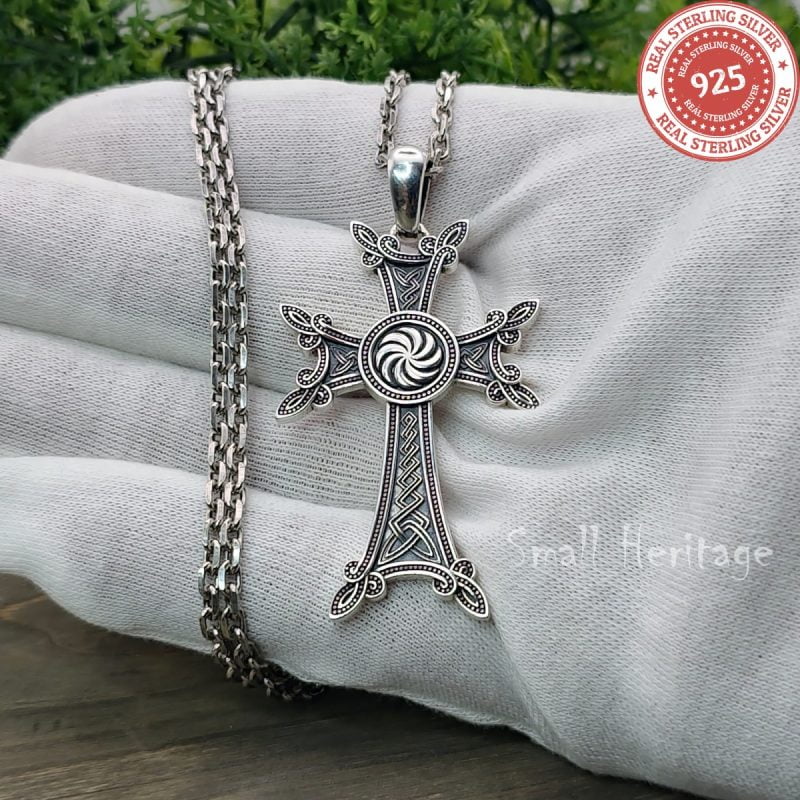 Eternity Cross Necklace Armenian Pendant 925 Sterling Silver