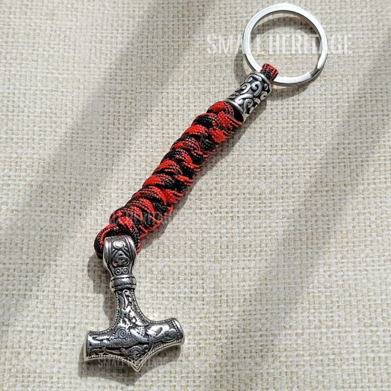 Viking Keychain Mjolnir Hammer | Car Key Ring & Survival Paracord Rope