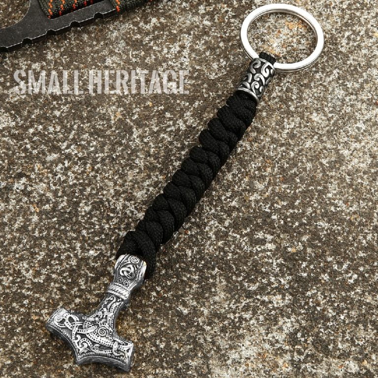 Viking Keychain Mjolnir Hammer | Car Key Ring & Survival Paracord Rope