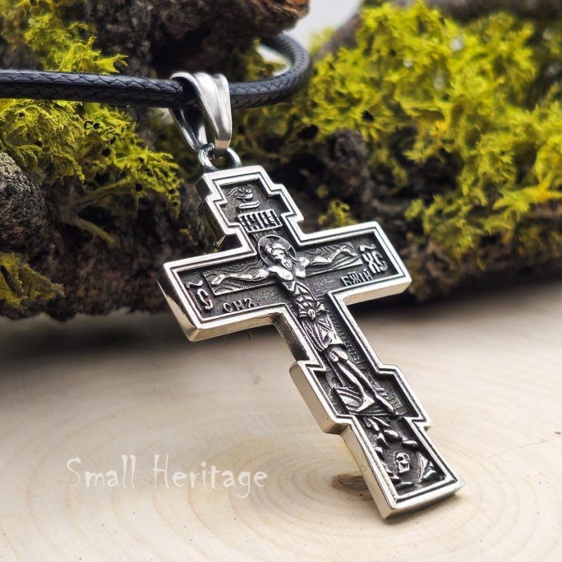 Russian Orthodox Cross Necklace Stainless Steel Crucifix Pendant