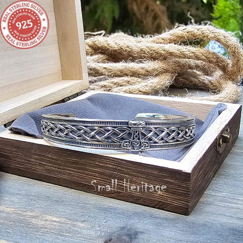 Viking Mjolnir Bracelet 925 Sterling Silver Cuff Norse Arm Ring