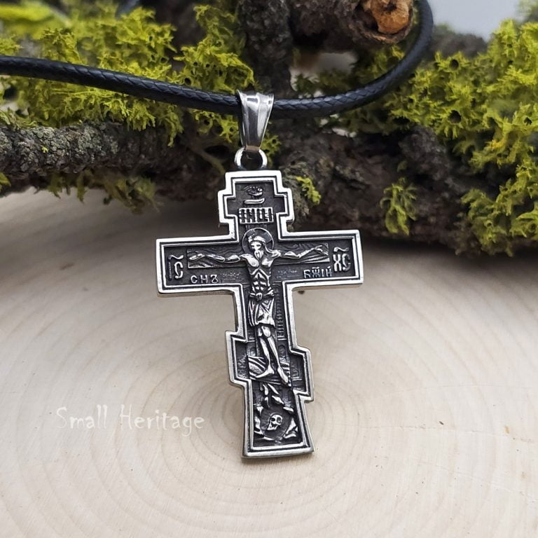 Russian Orthodox Cross Necklace Stainless Steel Crucifix Pendant