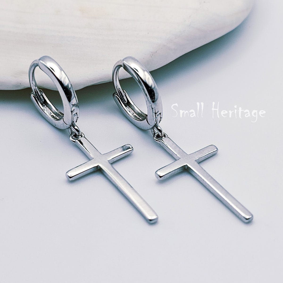 925 Sterling Silver Small Cross Hoop Earrings for Women